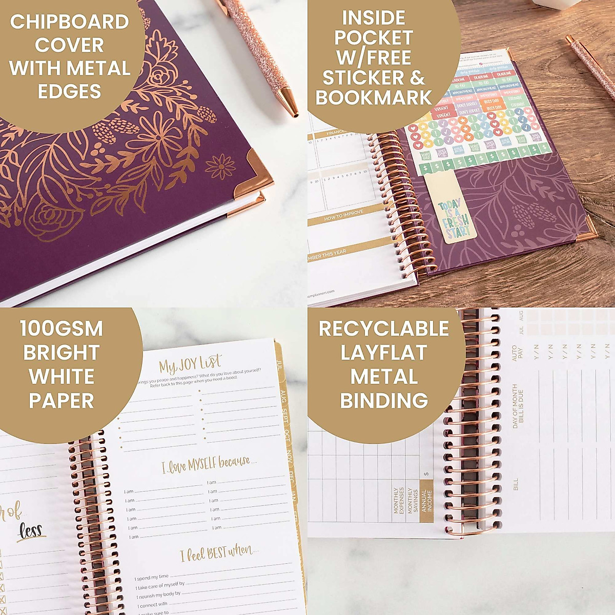 HARDCOVER bloom daily planners 2023-2024 Academic Year Day Planner (July 2023 - July 2024) - Passion/Goal Organizer - Monthly & Weekly Inspirational Agenda Book - 5.5" x 8.25" - Gold Bees