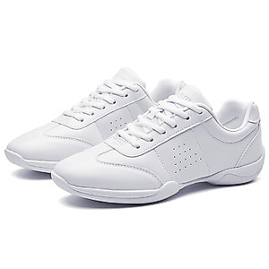 DADAWEN Adult & Youth White Cheerleading Shoe Athletic Sport Dance Shoes Training Competition Tennis Sneakers Cheer Shoes White US Size 5 M Big Kid