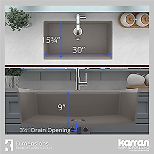 Karran QUWS-875 Undermount 32.5 in. Large Single Bowl Quartz Workstation Kitchen Sink in Concrete