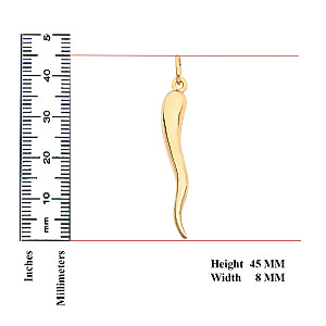 14K Gold Italian Horn Charm Pendant - Twisted Cornicello Fortune Dangle Pendant - Ward Off The Evil Eye - Fine Jewelry for Men & Women - Great Gift for All Occasions, 45mm x 8mm, 1.9 Grams