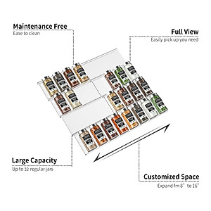 Dingelex 2 Pack Adjustable Expandable 4 Tier Acrylic Spice Rack Tray Drawer Organizer, Clear Spice Drawer Organizer Insert for Kitchen Cabinets, Expands 8’’ to 16’’