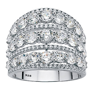 PalmBeach Sterling Silver Round Cubic Zirconia Simulated Multi Row Openwork Dome Ring Sizes 6-10 Size 8
