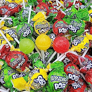 Ferrara Lemonhead and Friends Mini Sour Lollipops - Bulk Lemonhead, Applehead, Cherryhead Assorted Lollipops Individually Wrapped - Bulk Pack - 2 Pound