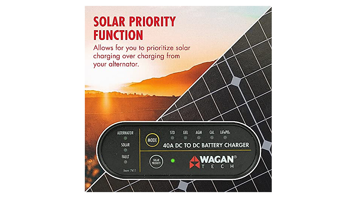 Wagan EL7411 12V 40A DC to DC Battery Charger with Solar MPPT