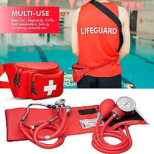 NOVAMEDIC First Aid Fanny Pack Stocked with Emergency Essentials and Professional Aneroid Sphygmomanometer Blood Pressure Machine with Stethoscope Set, Essential Medical Supplies kit