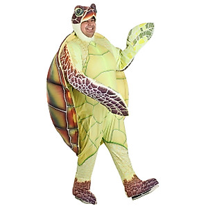 Adult Plus Size Sea Turtle Costume Unisex, Hooded Ocean Animal Halloween Bodysuit 4X Orange