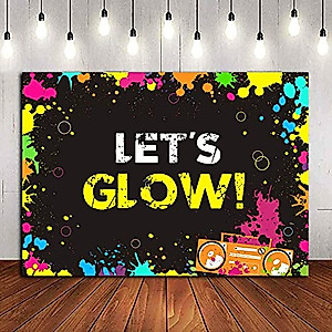 Glow Neon Splatter Photography Backdrop Vinyl Glowing in The Dark Party Decoration Teens Let's Glow Birthday Banner Photo Background Supplies Photo Booth Studio Props 5x3ft