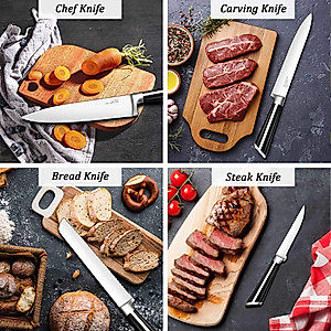 LIANYU 15-Piece Knife Set, Kitchen Knife Set with Wooden Block, Professional High Carbon Germen Stainless Steel Chef Knife Set, Forged Knives Set with Honing Steel