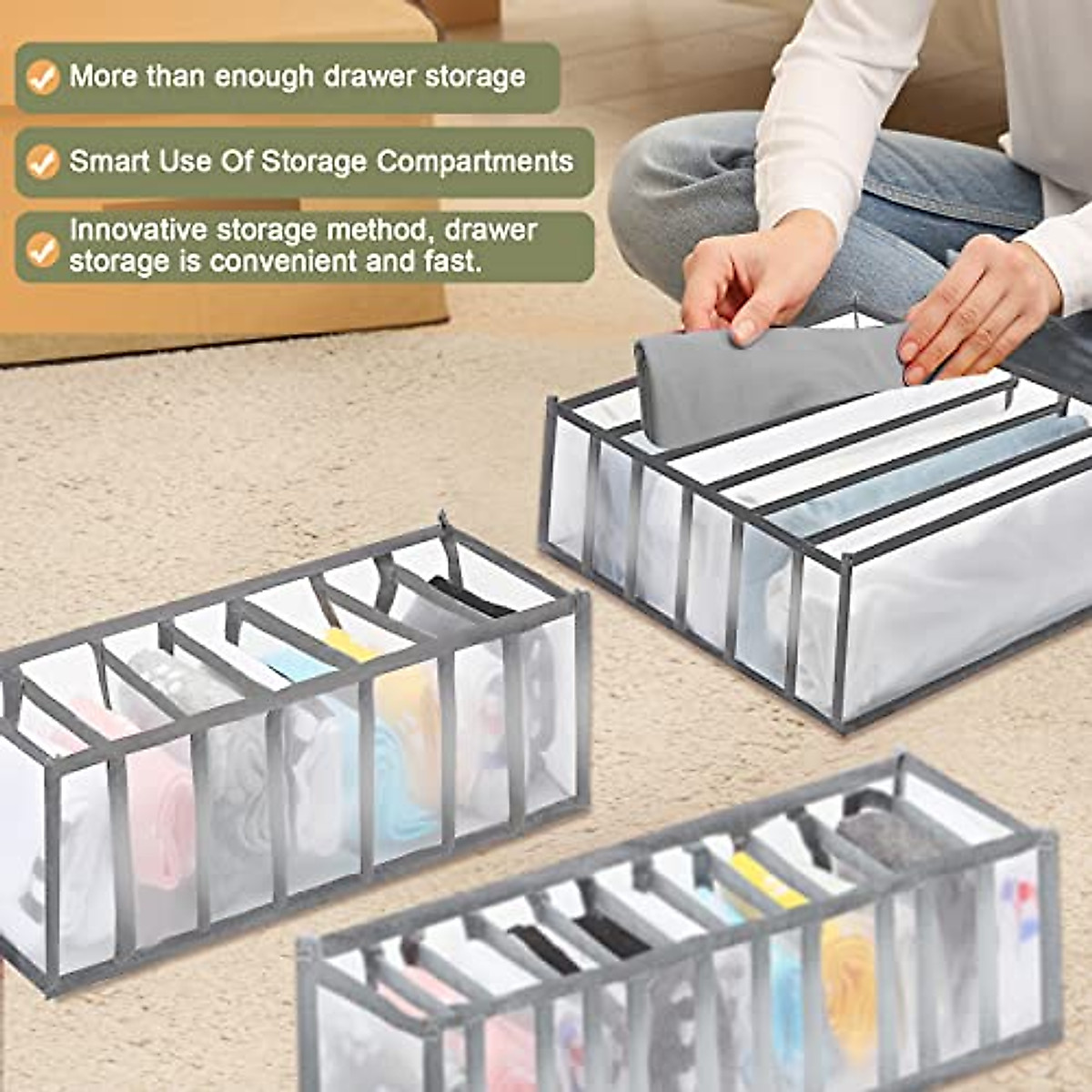 9 Pcs Underwear Drawer Organizer Foldable Closet Clothes Divider Nylon Wardrobe Clothes Organizer Closet Clothing Organizer Clothing Compartment Storage Box for Bra Sock Underwear Jean, 6/7/11 Grids