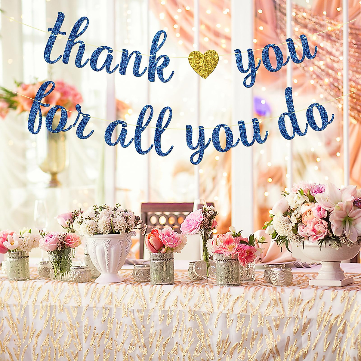 Maicaiffe Thank You for All You Do Banner - Wedding Party Decor - Engagement - Thanksgiving Theme - Staff Employee Graduation Retirement Paster Appreciation Party Decorations, Blue Glitter