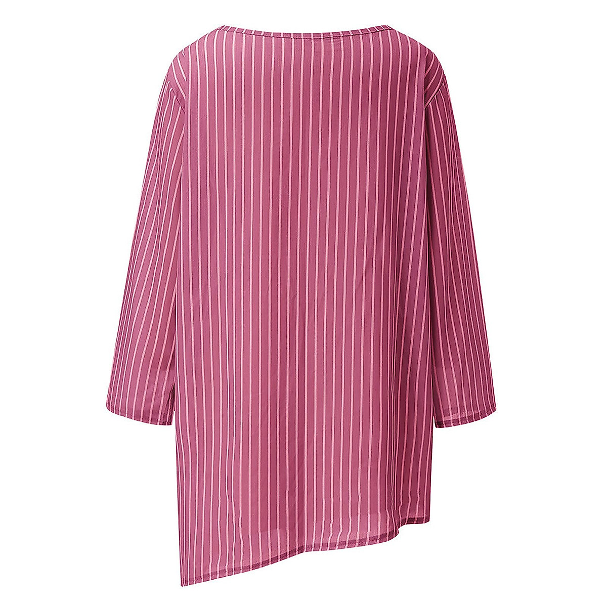 wodceeke Women's Three-quarter Sleeve T-shirt Round Neck Striped Shirt Tee Casual Loose Irregular Hem Tops (Pink, XXXL)