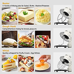 AILESSOM 3-IN-1 Electric Stand Mixer, 660W 10-Speed With Pulse Button, Attachments include 6.5QT Bowl, Dough Hook, Beater, Whisk for Most Home Cooks, Almond Cream