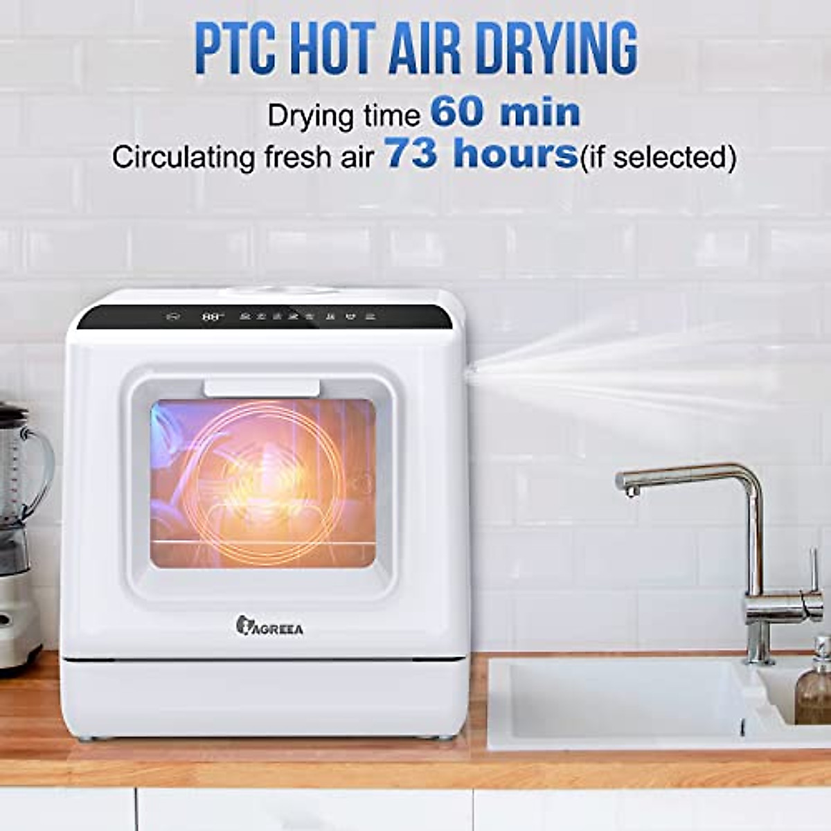 IAGREEA Portable Countertop Dishwasher, No Hookup Needed, Compact Dishwasher With 5-Liter Built-in Water Tank,5 Programs, 360° Dual Spray