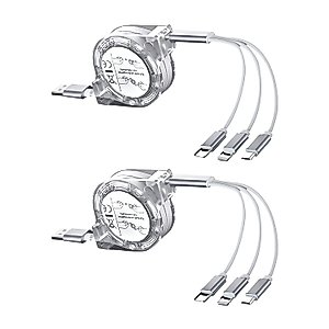 Guoshi Multi USB Charging Cable 2 Pack Retractable 3 in 1 Multifunctional Universal USB Charger Cable Adapter Connector with Type C/Micro USB Port for Cell Phones Tablets and More(White) (MFI-G-0013)