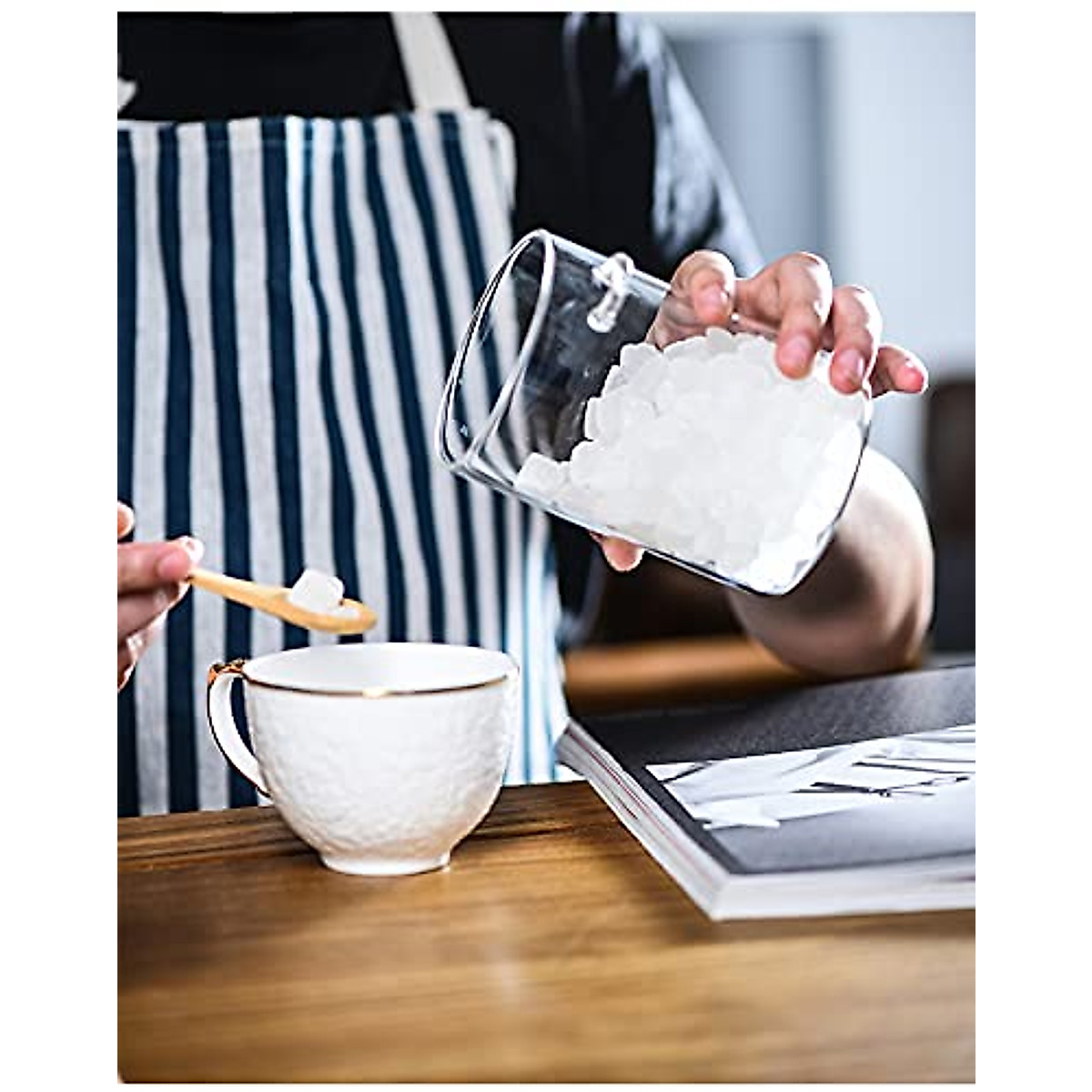 Piscepio Glass Jar Containers with Bamboo Airtight Lid Wooden Spoon Scoop Food Storage Canister Clear Glass Containers Kitchen Organization Jars 3 Pcs 450ML