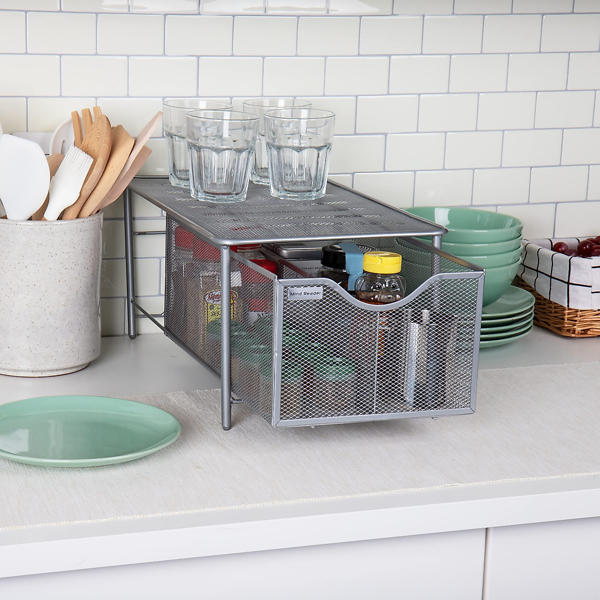 Mind Reader Organizer Storage Basket, 15.4” L x 9.4” W x 7.5” H, Silver (Pack of 2)