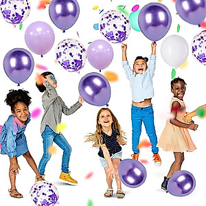 Lavender Purple Party Balloons, 70pcs 12inch Lilac Light Purple White Balloons for Garland Arch, Purple Metallic and Confetti Balloons for Birthday Baby Bridal Shower Wedding Girls Party Decorations