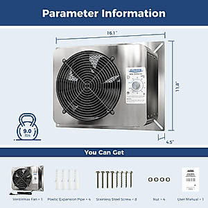 ALORAIR 780CFM Crawlspace Ventilation Fan with Humidistat, IP55 Rated Basement Stainless Steel Exhaust Fan, Built-In Isolation Net 9.13 Inch Foundation Vent Fan for Crawl Space,Garage,Attic,Grow Tent