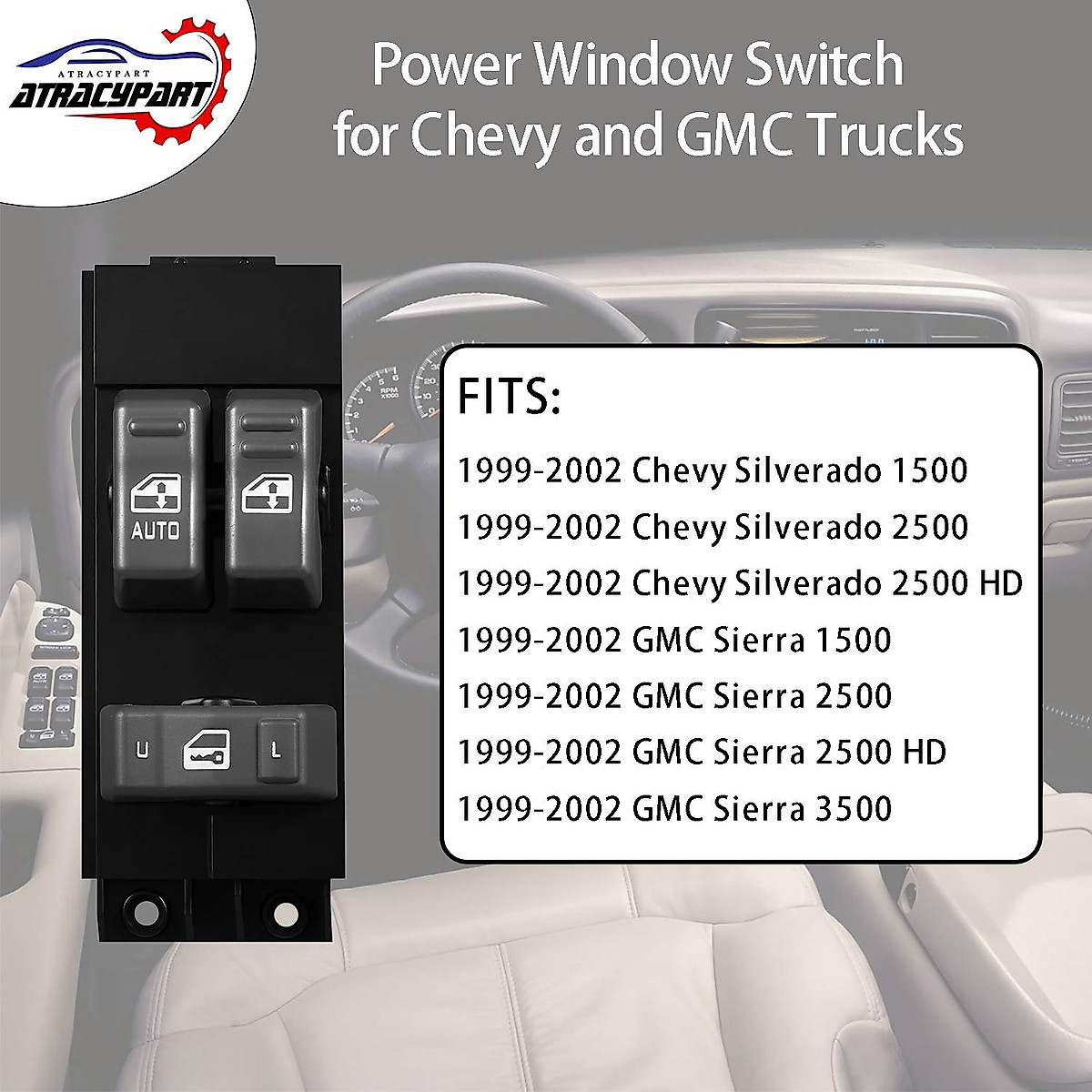 Driver Side Master Power Window Switch Gray | for 1999 2000 2001 2002 Chevy Silverado GMC Sierra 1500, 2500, 2500 HD, 3500 2-Doors Pickup Truck | Replace # 15047637