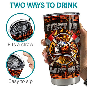 SANDJEST Firefighter Tumbler 20oz Fireman Gifts for Men Stainless Steel Insulated Tumblers Coffee Travel Mug Firefighters Cup Firemen Gift for Birthday Christmas