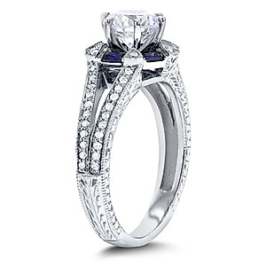Kobelli Forever One (D-F) Art Deco Moissanite Engagement Ring 14k White Gold, Size 8