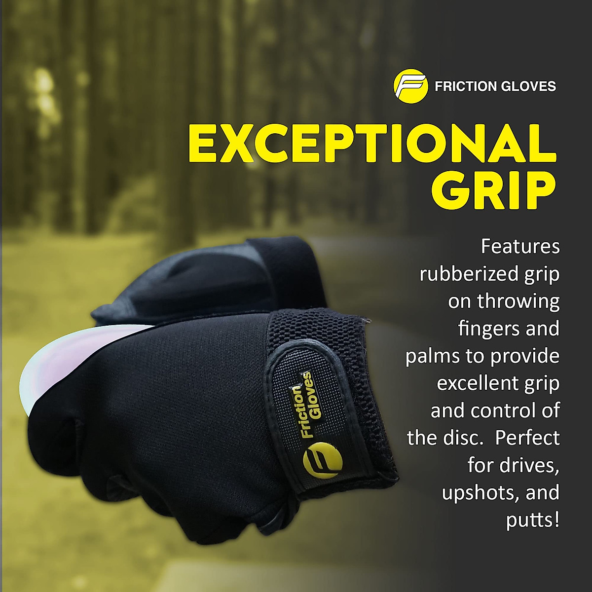 Friction Gloves - Disc Golf Gloves - Rubberized Palm and Fingers for Amazing Grip on All Your Throws - Perfect for Driving & Putting - Play Your Best in Any Weather - (Adult XL)