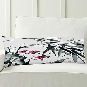 Body Pillow Cover,Bamboo Stems Cherry Blossom Japanese Inspired Folk Print Printed Long Pillow Cases Protector with Zipper Decor Soft Large Covers Cushion for Beding,Couch,Sofa,Home Gift 20"x54"
