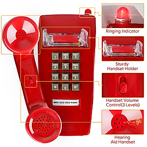 Retro Wall Phones for Landline with Mechanical Ringing Classic Corded Telephone Wall Mounted with Indicator Waterproof Old Style Phone for Home Hotel and Office