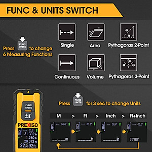 PREXISO Dual Laser Measure- 230Ft Rechargeable Laser Measurement Tool Ft/Ft+in/in/M Multiple Units, Laser Distance Meter Multifunctional Device for Fast, Accuracy