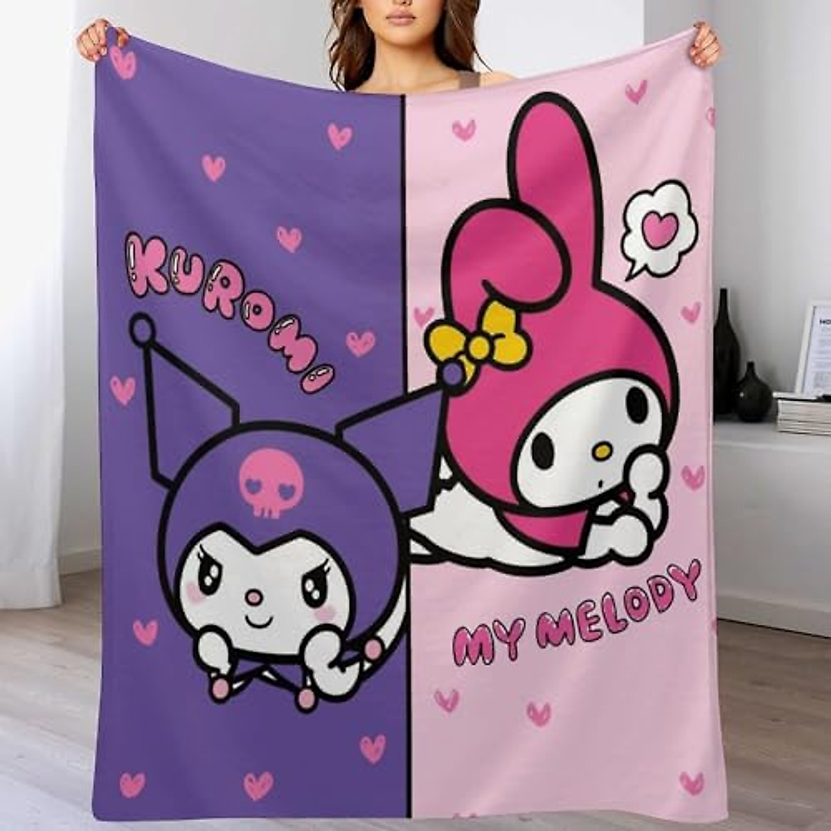 Flannel Blanket, Soft Cozy Lightweight Throw Blanket Cute Purple Patchwork Blanket Gift for Couch Bed Office Travel All Season 40x50 Inches