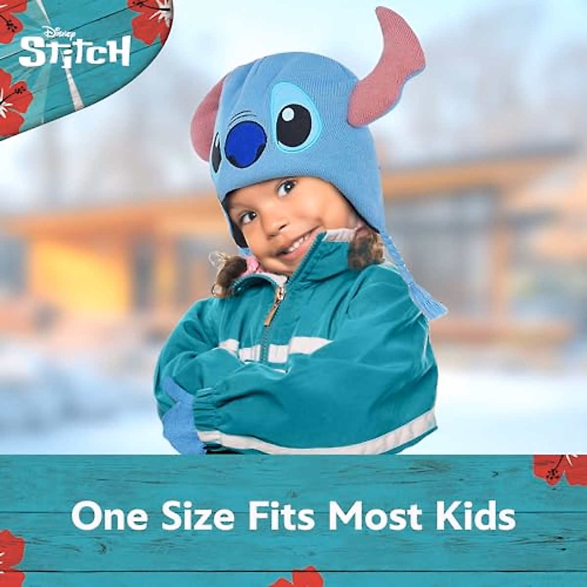 Disney Lilo and Stitch Kids Peruvian Beanie Cap and Glove Set, Winter Hat with Tassels, Blue, One Size
