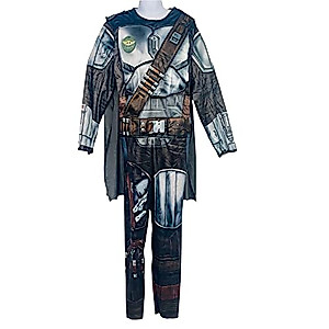 Star Wars The Mandalorian Kids Halloween Costume Large (10-12) Jumpsuit/Cape/Mask/Holographic Detail