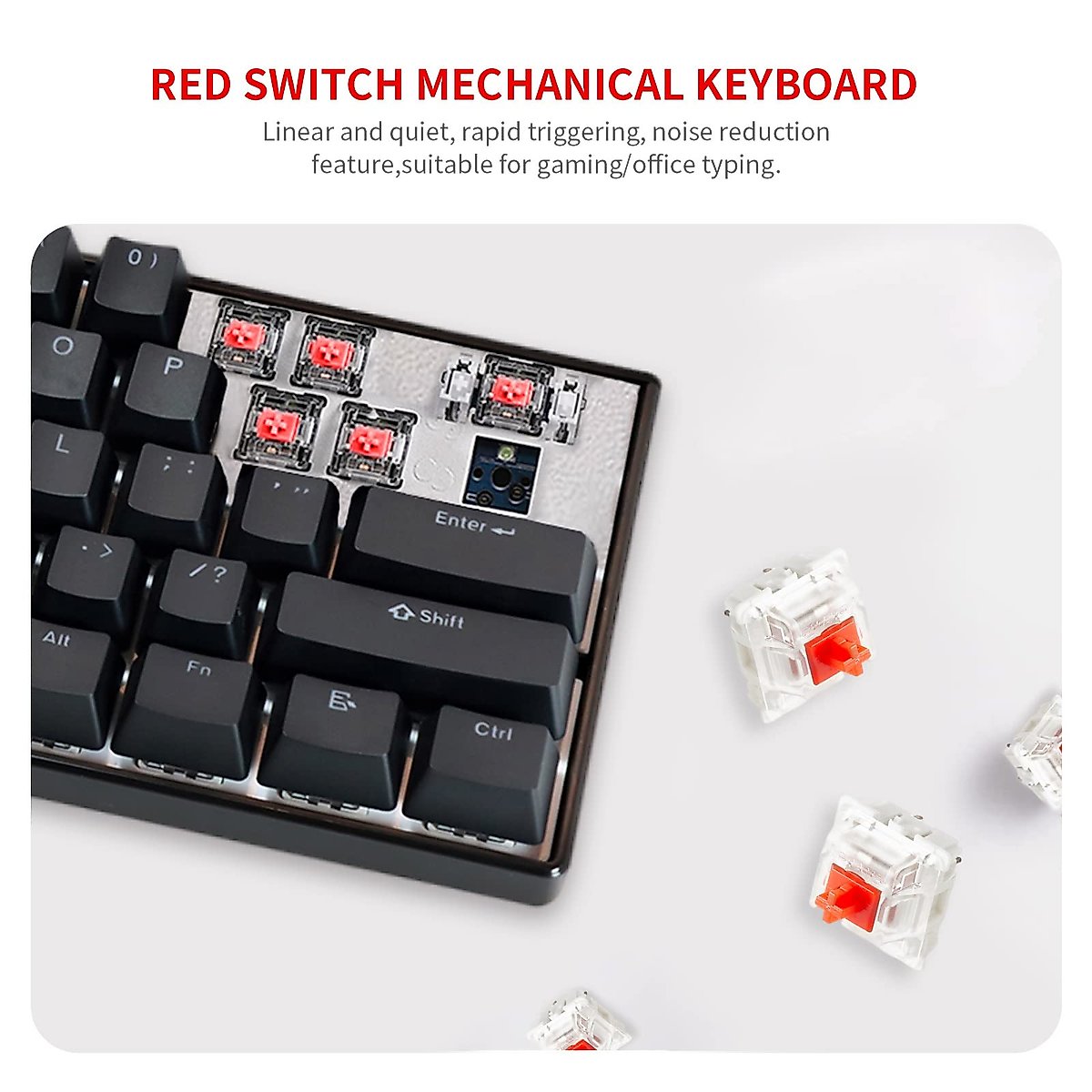 VIMUKUN 60% Mechanical Gaming Keyboard,RGB Backlit Wired Ultra-Compact Mini Keyboard, Waterproof 61 Keys Keyboard with Red Switch for Windows Laptop/PC/Mac