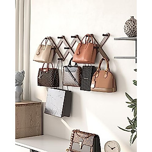 OROPY Wood Accordion Wall Hanger, Expandable Coat Rack Wall Mount with 14 Pegs, Expanding Hat Rack for Wall, X Shape, 27"×10", Walnut Color