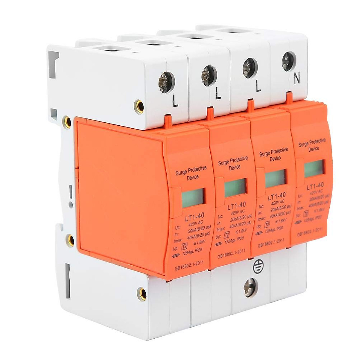 Oumefar 4 Pole AC 420V House Protector 40KA Low-Voltage Arrester Device DIN Rail Protection Device for Lightning Protection
