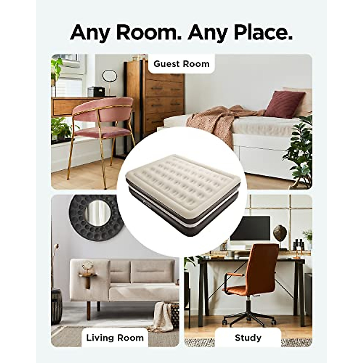 Ciays Air Mattress Queen with Built-in Pump, Double High Blow Up Mattress with Carrying Bag, Inflatable Air Bed for Guests, Family, Brown