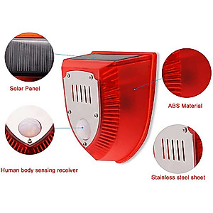 Solar Strobe Alarm Light: Solar Alarm Light with Motion Detector 129db Sound Security Siren Light IP65 Waterproof Outdoor Sensor Alarm for Home, Farm, Barn, Villa, Yard - Solar and DC Charge (1-Pack)