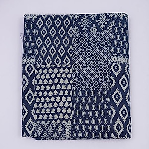 Panihari Collection 2.5 Yard Mud Cloth Indigo Blue Hand Block Printed Fabric Soft Voile Cotton Sweing Fabric Hand Dyed 44 Inch Width by The Yard for Beautiful Women Dressmaking, Clothing