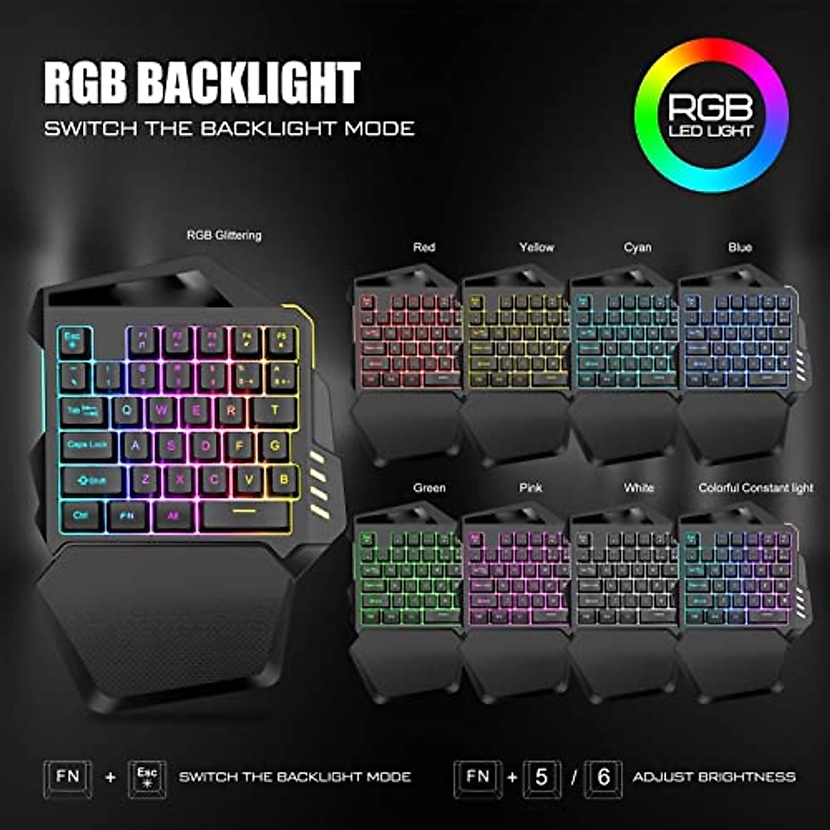 One Handed Gaming Keyboard, RGB Backlit 35 Keys Portable Mini Gaming Keypad with 2.4G Receiver Plug and Play Mechanical Gaming Keyboard for PC Gamer