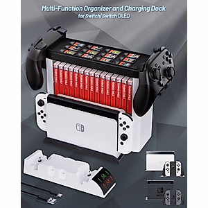 Switch Organizer with Controller Charging Station, ZAONOOL Charger Stand for Nintendo Switch & OLED Joycon, Pro Controller, Accessories Storage Tower for Games, TV Dock