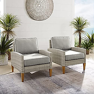 Crosley Furniture CO7168-GY Capella Outdoor Wicker 2-Piece Armchair Set, Acorn with Gray Cushions