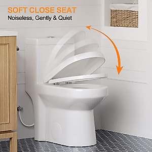 HOROW HT1000 Dual Flush One Piece Toilet, Modern Small Toilet with Soft Closing Seat, Quick Release & 12'' Rough-in, Compact & Round for Small Bathroom, Standard White Finish Toilet Bowl
