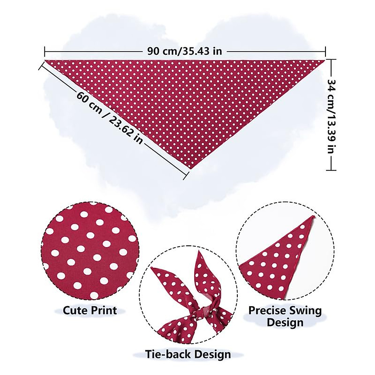 AWAYTR 3Pcs Hair Bandanas Head Kerchief for Women Girls Tie-Back Boho Hair Scarf Headband Bandana Triangle Head Scarf (Polka Dot - Red/Black/Dark Blue)