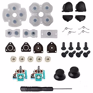 Onyehn L1 R1 L2 R2 Trigger Springs Replacement Parts Buttons,3D Analog Joysticks Thumb Sticks Cap Conductive Rubber Screwdriver Kit for PlayStation 4 PS4 Controller(JDS-001)