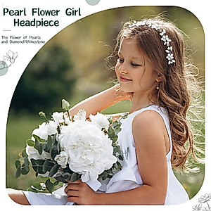 Tanfeine Flower Girl Headpiece, Flower Girl Hair Accessory, Silver Wedding Headband for Girls, Princess Crystal Pearl Hair Accessories for Birthday, Party, First Communion,Wedding