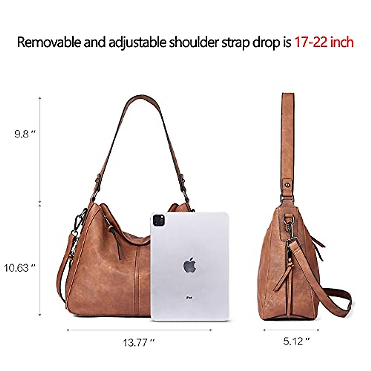 BROMEN Purses for Women Vegan Leather Hobo Bags Designer Handbags Large Shoulder Crossbody Bag with Adjustable Strap Brown