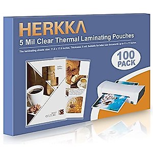 HERKKA 100 Pack Laminating Sheets, Hold 11 x 17 Inch Sheet, 5 Mil Clear Thermal Laminating Pouches 11.5 x 17.5 Inch Lamination Sheet Paper for Laminator, Round Corner