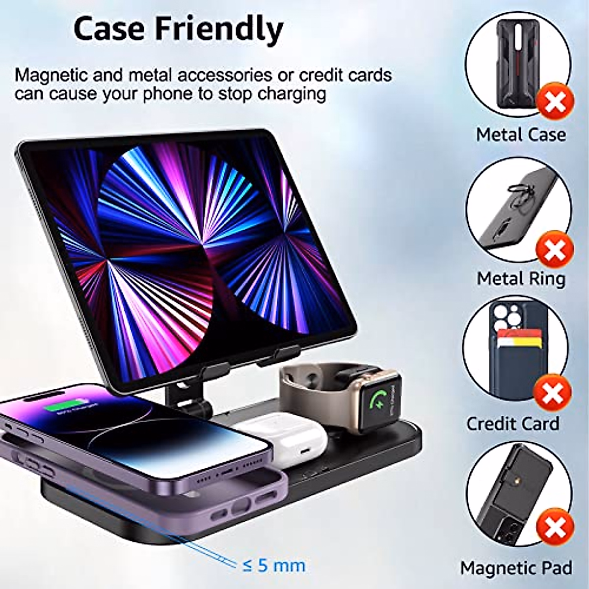 Wireless Charger 4 in 1 for Apple Wireless Charger for iPhone 14 Pro Max/13/12/11, AirPods Pro, iPad Stand, Watch Charger for iWatch Series 8/7/6/SE, Wireless Charging Station for Multiple Devices