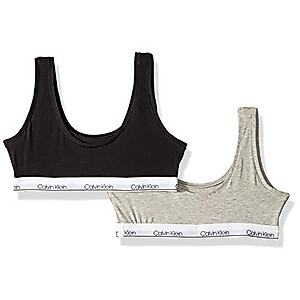 Calvin Klein Girls' Big Modern Cotton Bralette, Singles and Multipack, 2 Pack-Heather Grey, Classic Black, Large