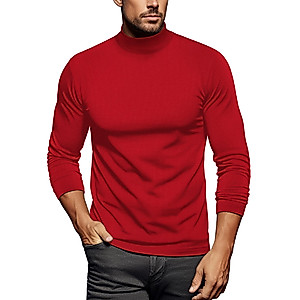 Mock Turtleneck for Men Thermal(Red,XL)
